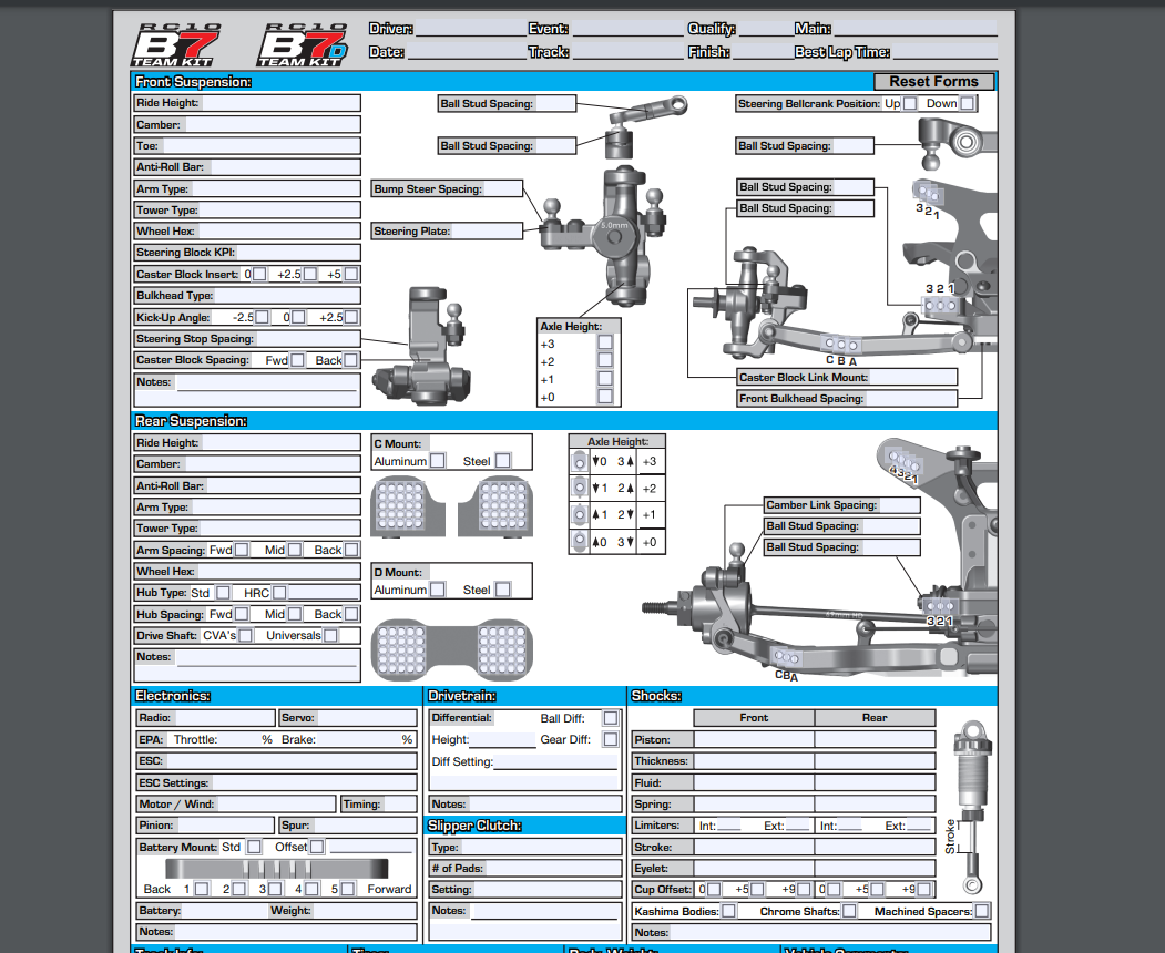 Team Associated B7 Blank Set Up Sheet – Pulse Rc